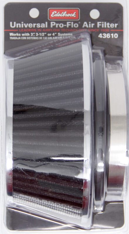 EDELBROCK Pro-Flo Air Filter Cone 3.70 Tall Black/Chrome 43610