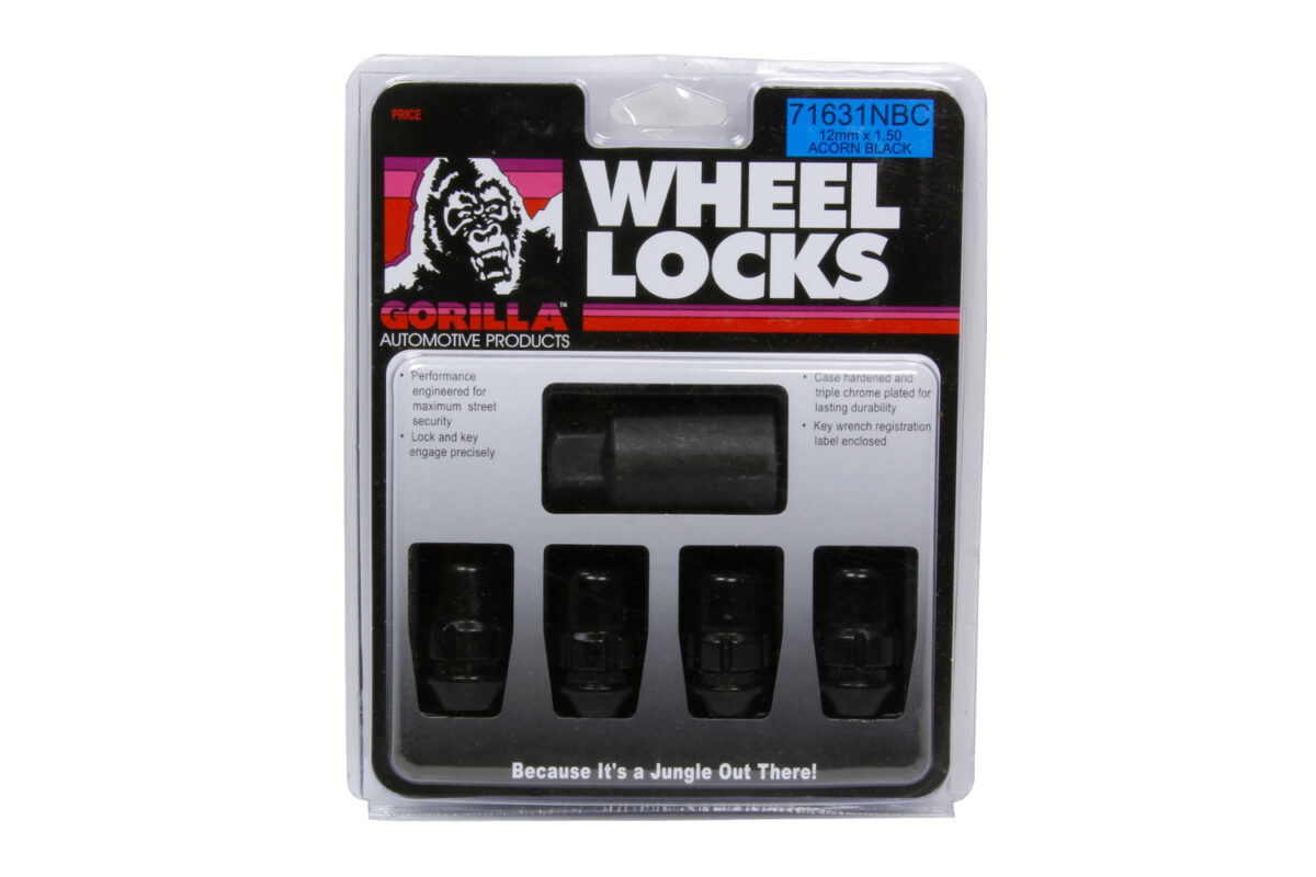 GORILLA 4 Wheel Locks 12mm x 1.5 Black Chrome 71631NBC