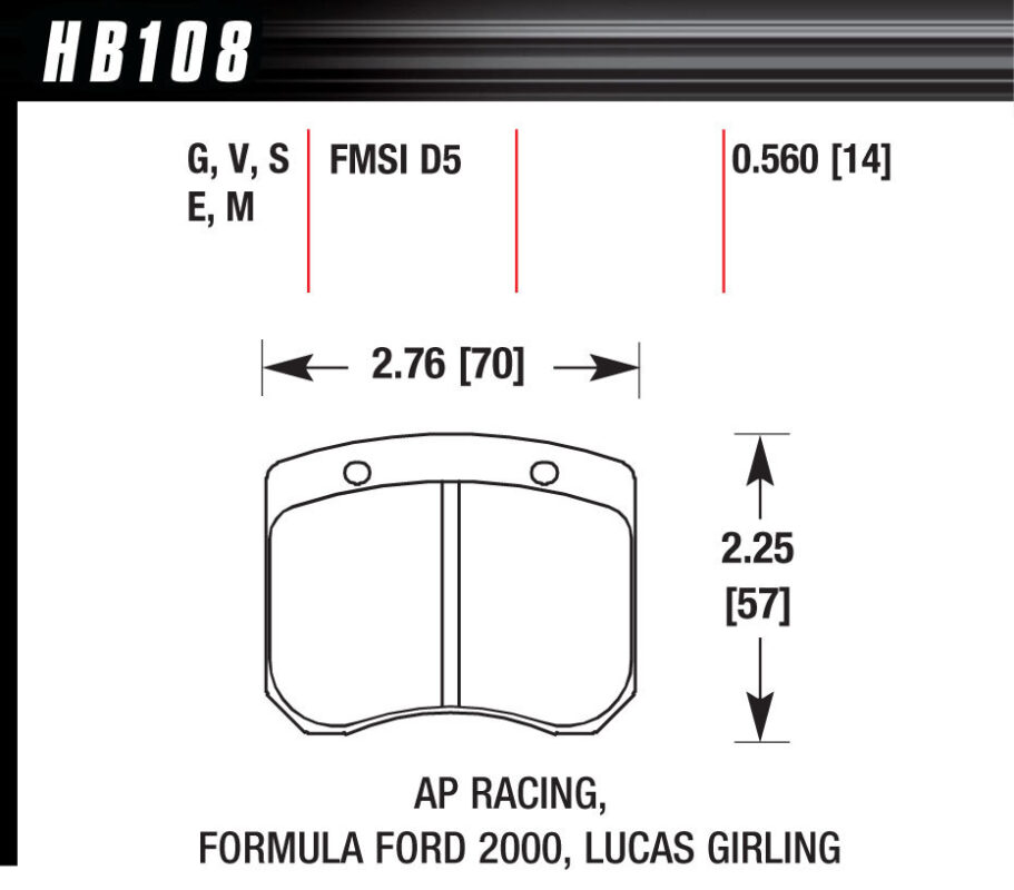HAWK BRAKE BRAKE PAD AP RACING FRONT CALIPER BLUE 9012 HB108E.560