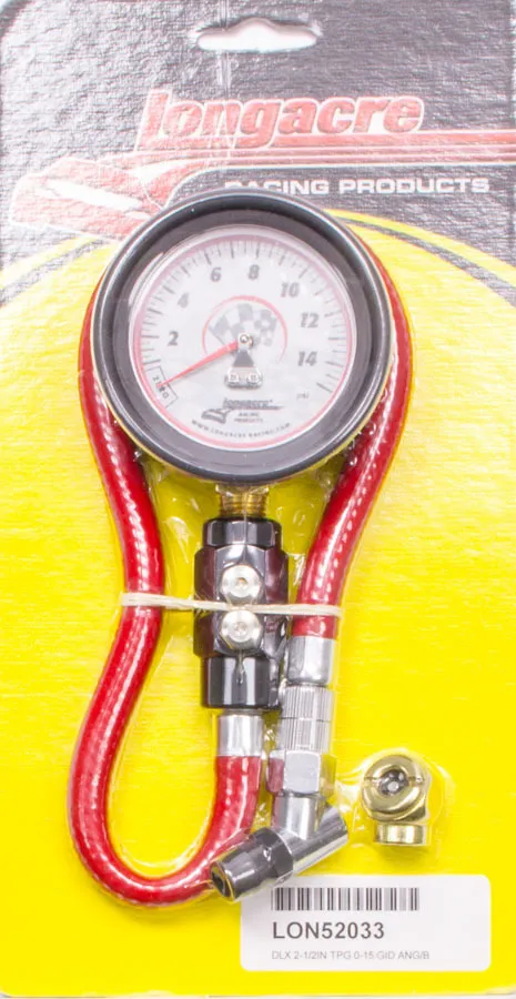 LONGACRE Tire Gauge 0-15PSI 2.5in GID Dual Bleed Deluxe 52-52033