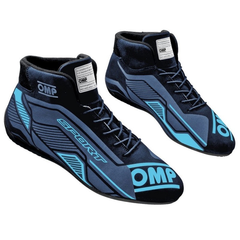 OMP RACING, INC. OMP SPORT SHOES FIA 8856 -2018 BLACK / CYAN SZ. 4 IC0 ...