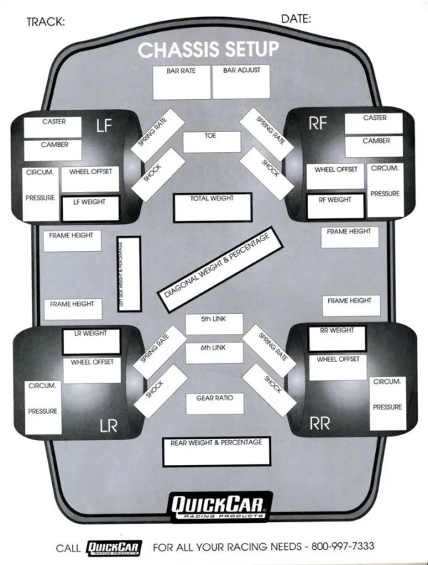 QUICKCAR RACING PRODUCTS Chassis Set-Up Forms (50 PK) 51-201