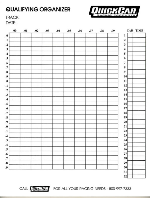 QUICKCAR RACING PRODUCTS Qualifying Organizer Sheets (50pk) 51-236
