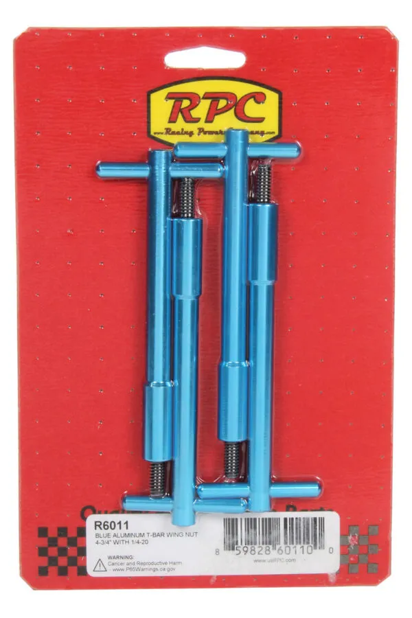 RACING POWER CO-PACKAGED Blue Aluminum T-Bar Wing Nut 4-3/4In With 1/4 ...