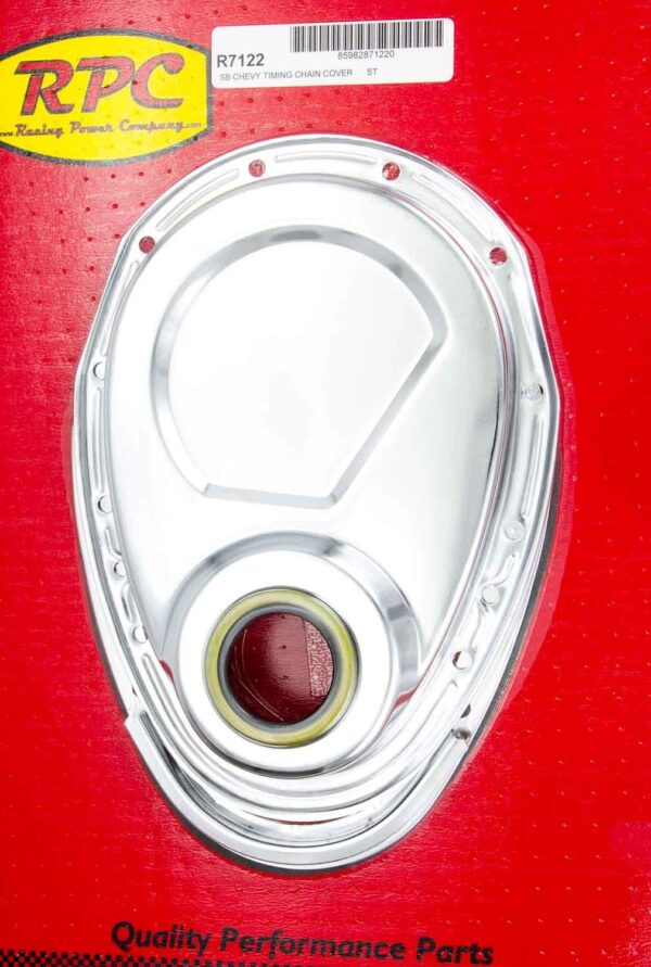 RACING POWER CO-PACKAGED SBC 2PC Timing Chain Cover Chrome R7122