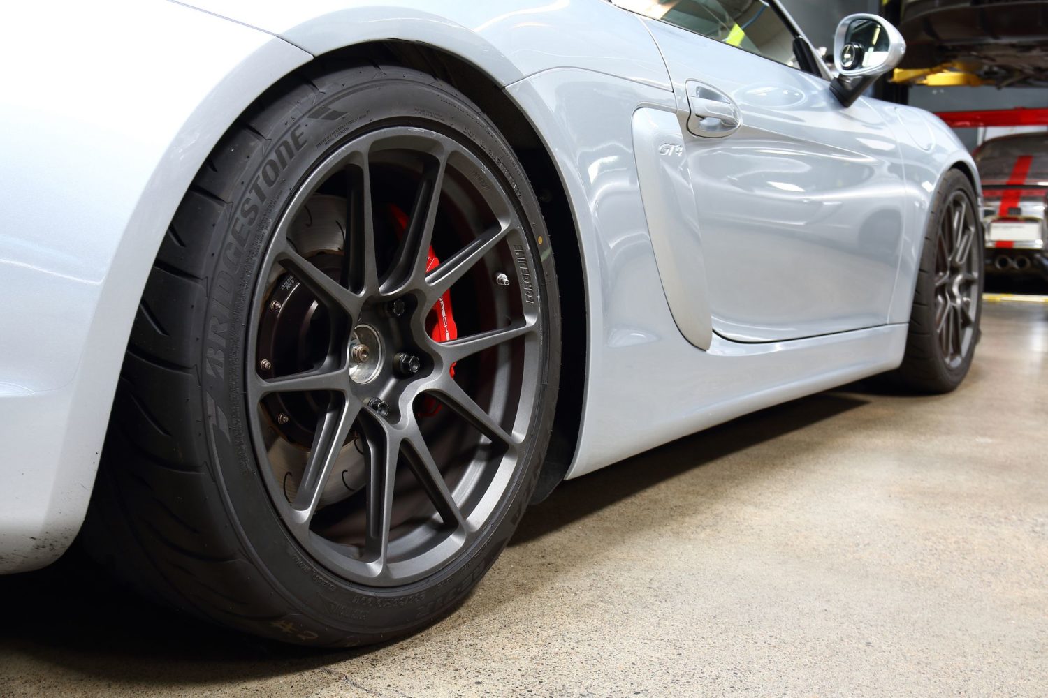 Porsche Cayman GT4 981 Silver with Forgeline GS1R Aftermarket Wheels ...