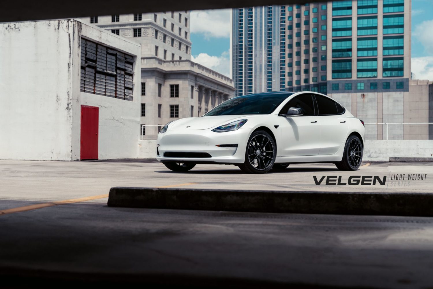 Tesla Model 3 White with Velgen VF5 Aftermarket Wheels | Wheel Front