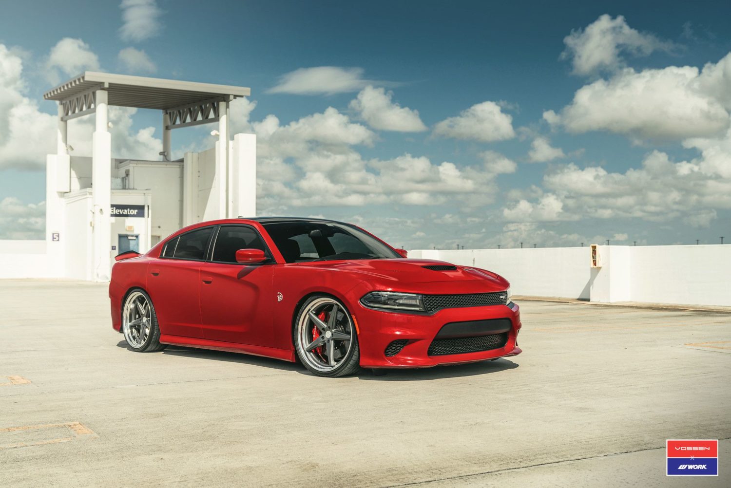 Dodge Charger SRT Red with Vossen VWS-3 Aftermarket Wheels | Wheel Front