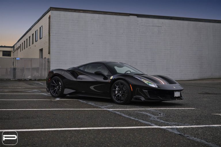 Ferrari 488 Pista Black with PUR FL26 Aftermarket Wheels | Wheel Front
