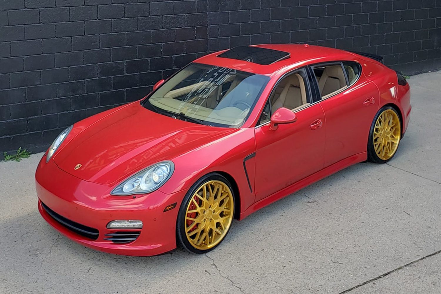 Porsche Panamera Red with Gold Forgiato Nido Aftermarket Wheels | Wheel ...