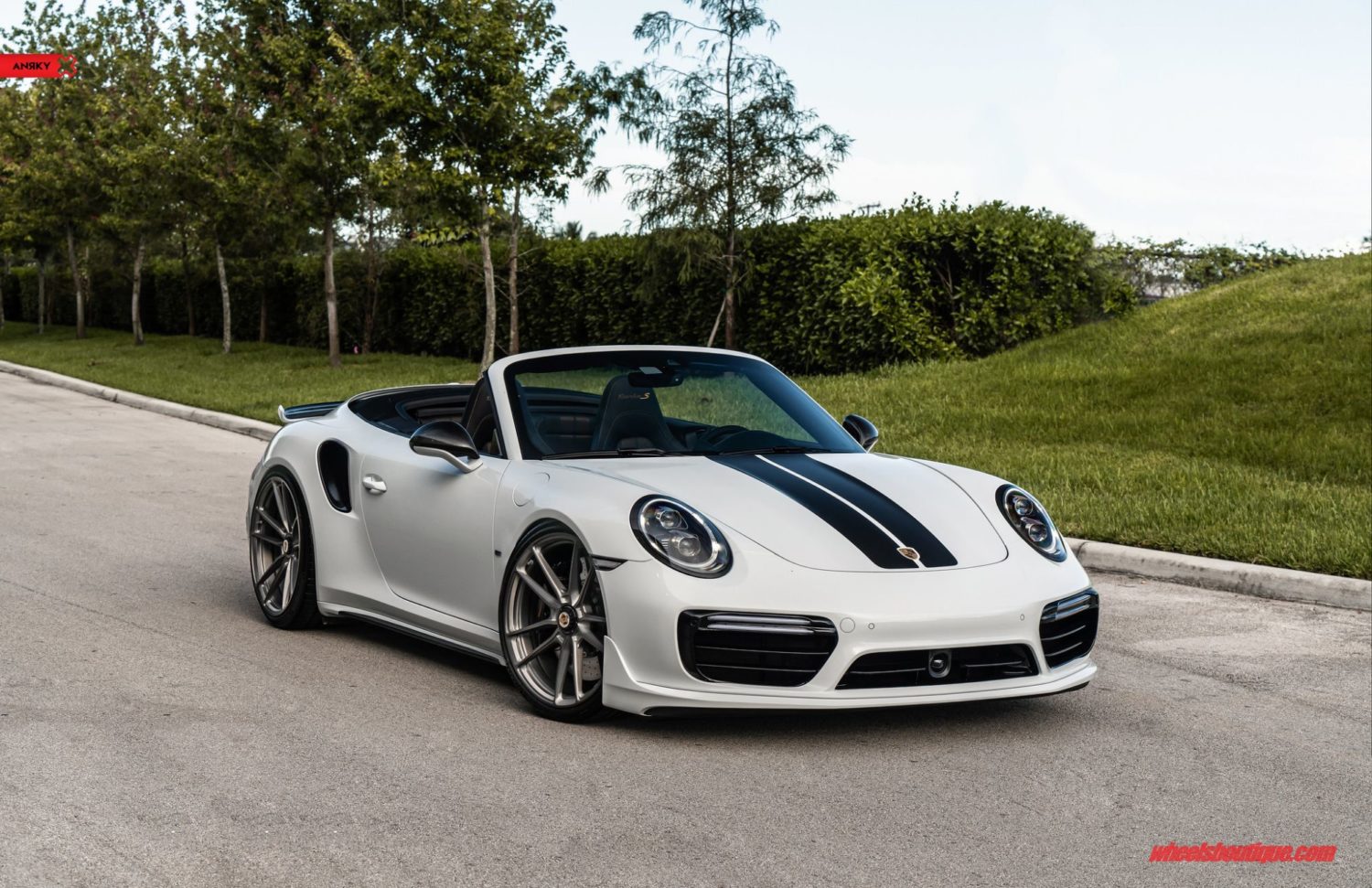 Porsche 911 Turbo S 991 White with ANRKY AN14 Aftermarket Wheels ...