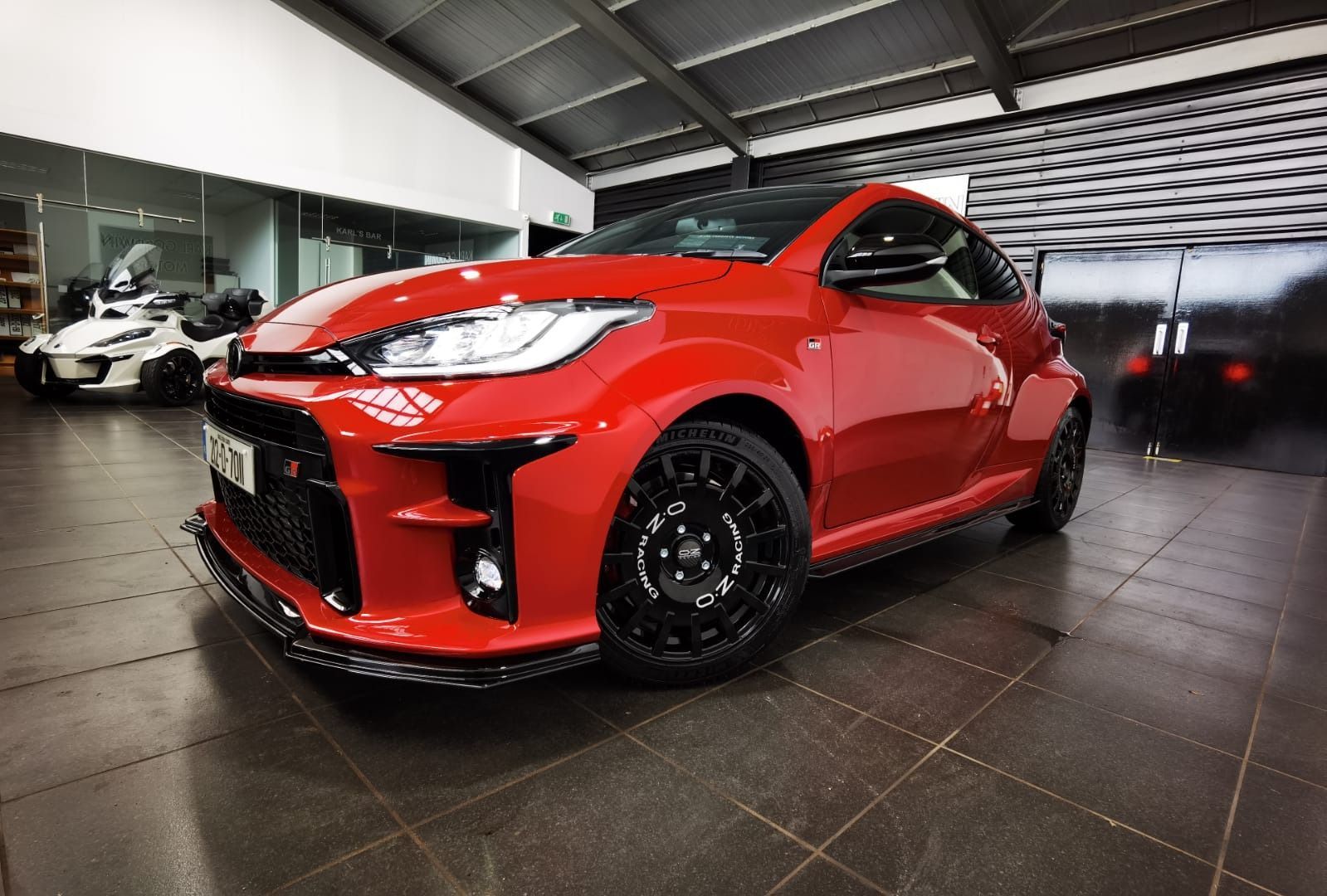 Toyota Yaris GR Red OZ Rally Racing Wheel Wheel Front Toyota Yaris GR Red OZ Rally Racing Wheel Wheel Front