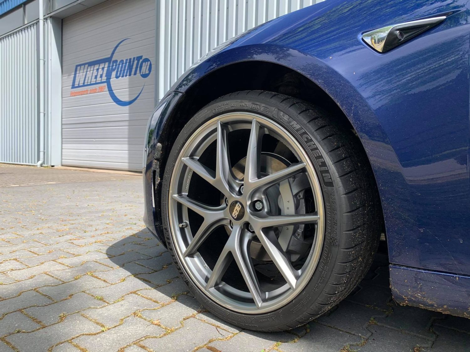 Tesla Model 3 Blue with 20x8.5 BBS CI-R Wheels | Wheel Front