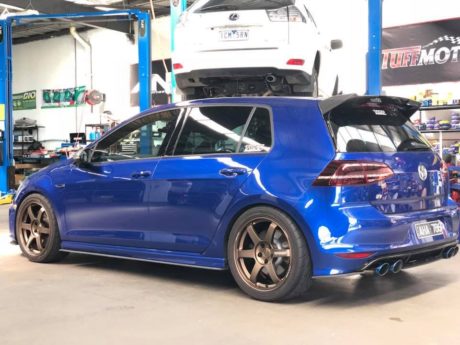 Volkswagen Golf R 7 Blue with Bronze Rays Volk TE37 Aftermarket Wheels ...